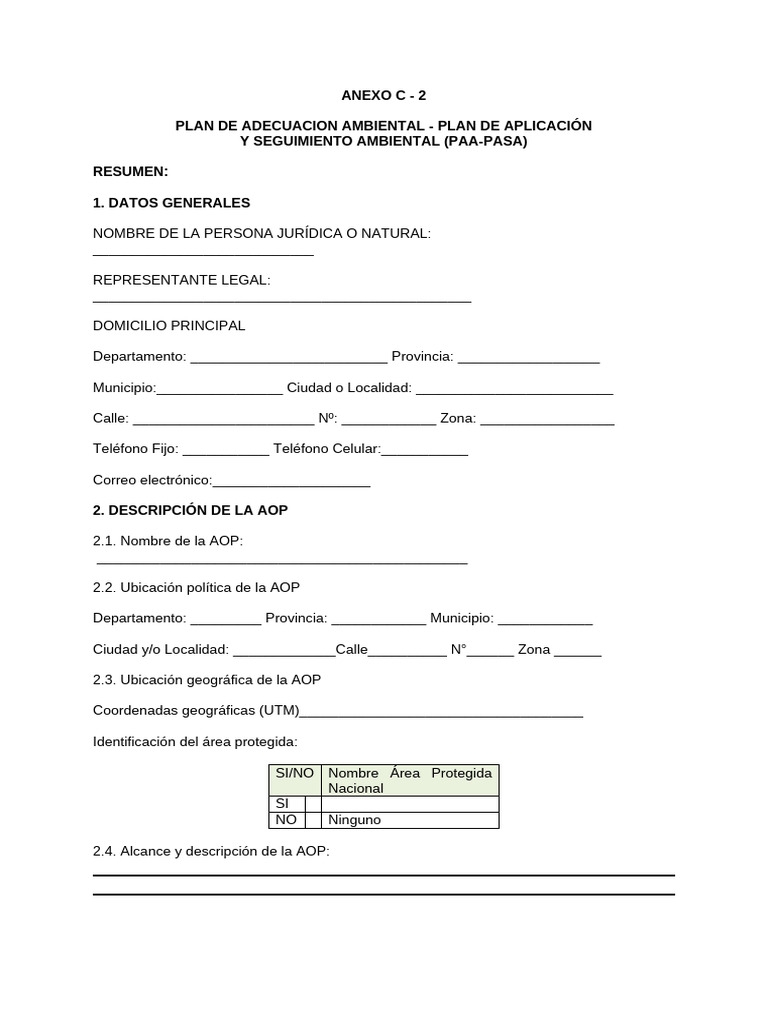 Plan de Adecuación Ambiental PAA-PASA | PDF