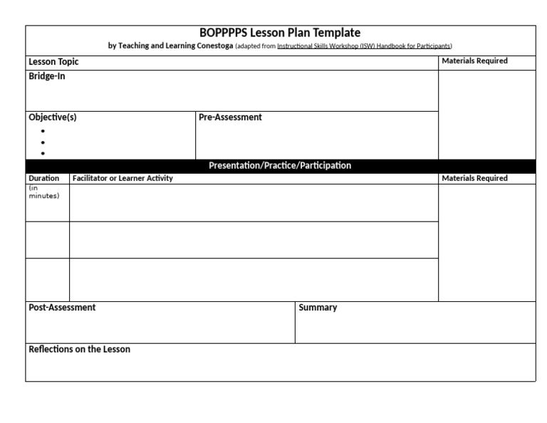 BOPPPS Lesson Planning Template | PDF