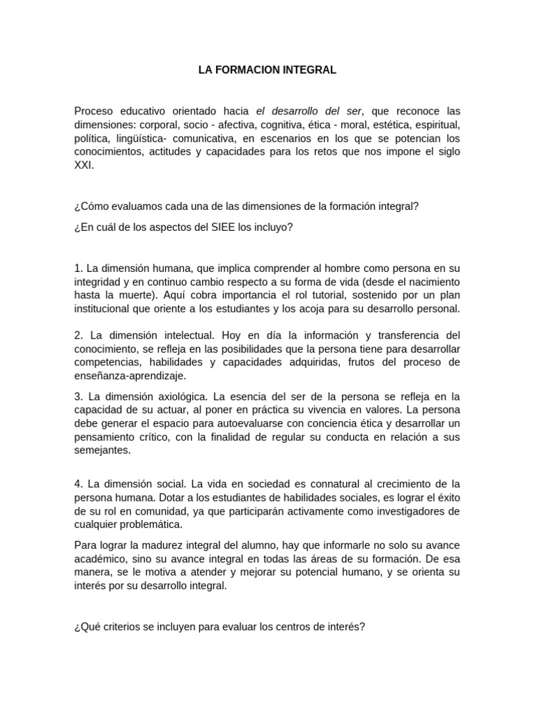 LA FORMACION INTEGRAL | PDF | Enseñando | Derechos humanos