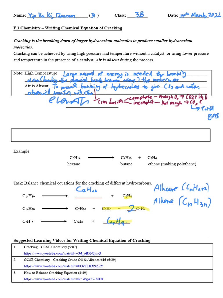 Notes - Cracking & Polymerization Chemical Equation 2122 | PDF ...