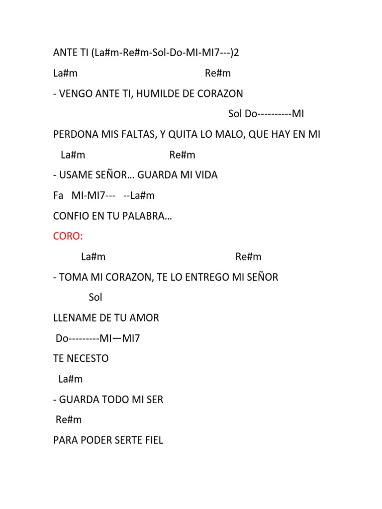 Letra de "Ante Ti" | PDF