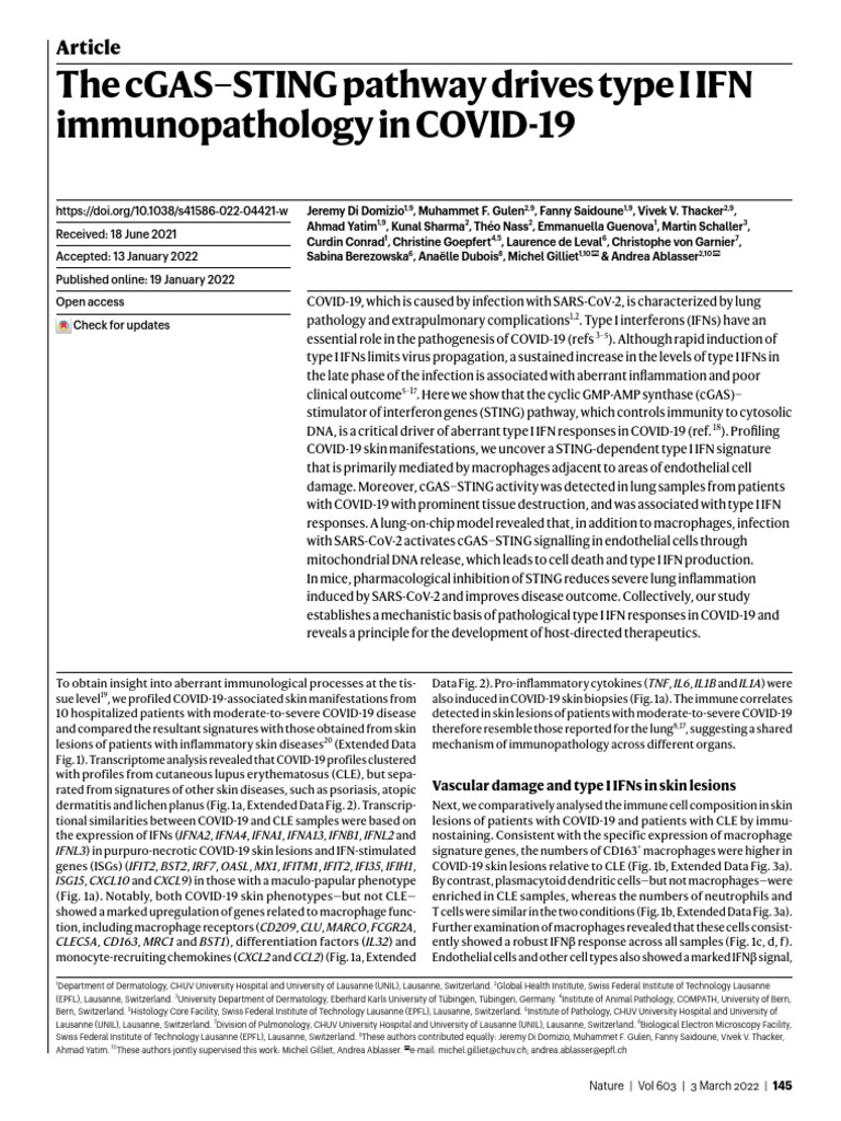 The cGAS-STING Pathway Drives Type I IFN Immunopathology in COVID-19 ...