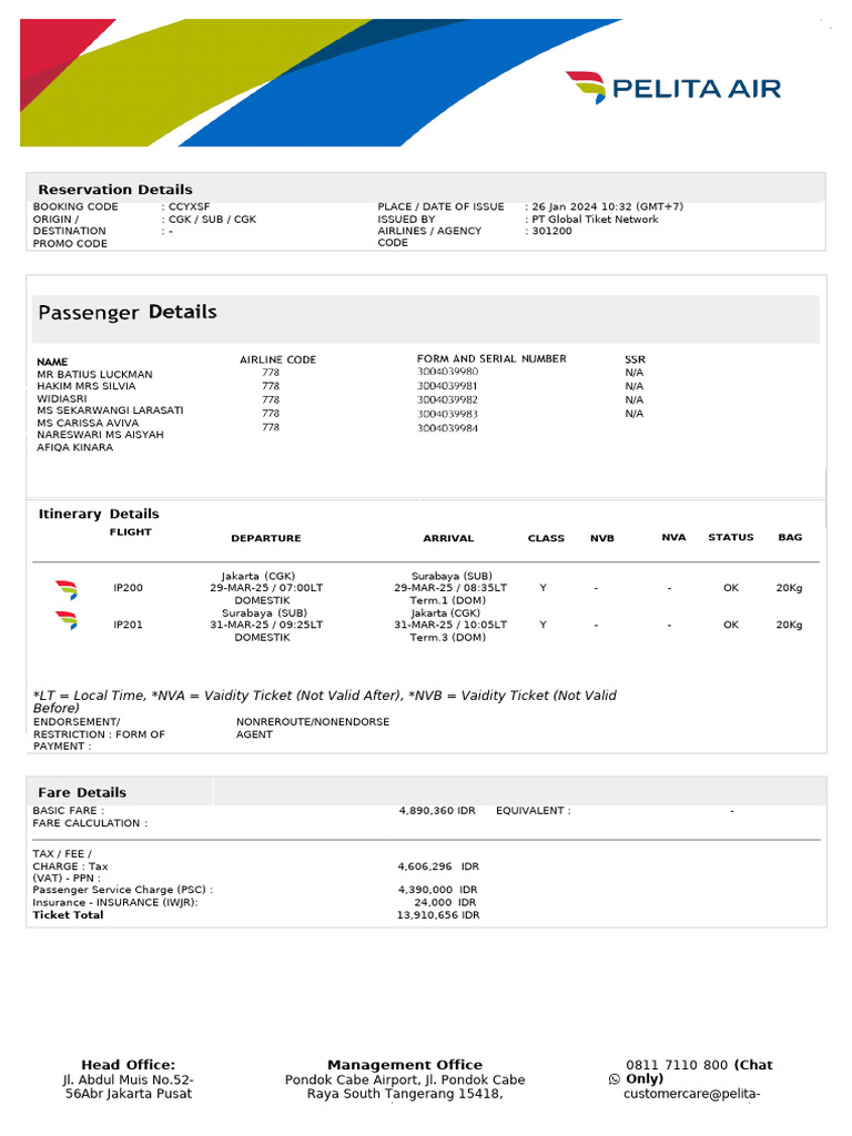 Informasi Tiket dan Kebijakan Pelita Air | PDF