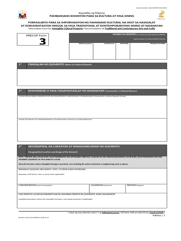 NCCA - PRECUP Intangible Heritage Form - 201803 | PDF