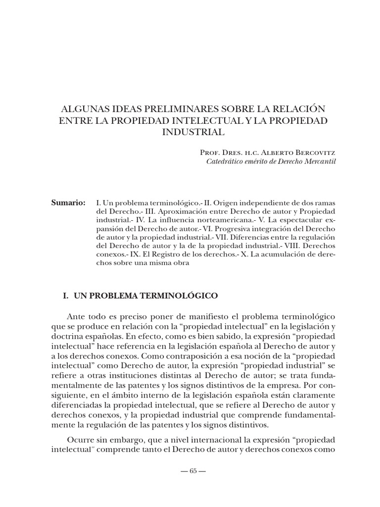 Bercovitz - Ideas Relacion Prop Intelectual y Prop Industrial | PDF ...
