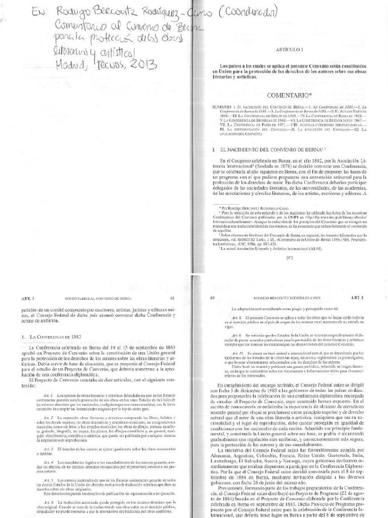 Bercovitz - Comentario Art 1 Convenio Berna | PDF