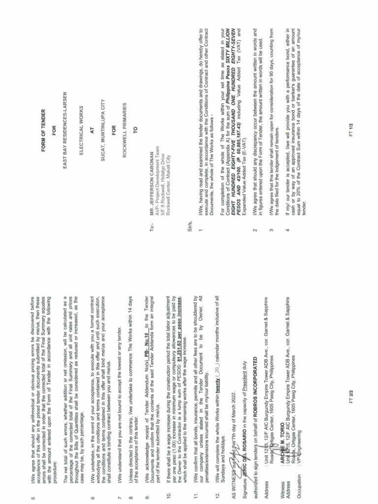 Form of Tender | PDF