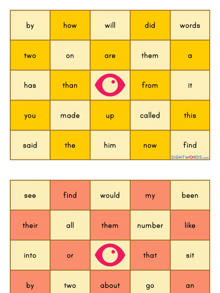 Sight Words Bingo Fry 100 | PDF