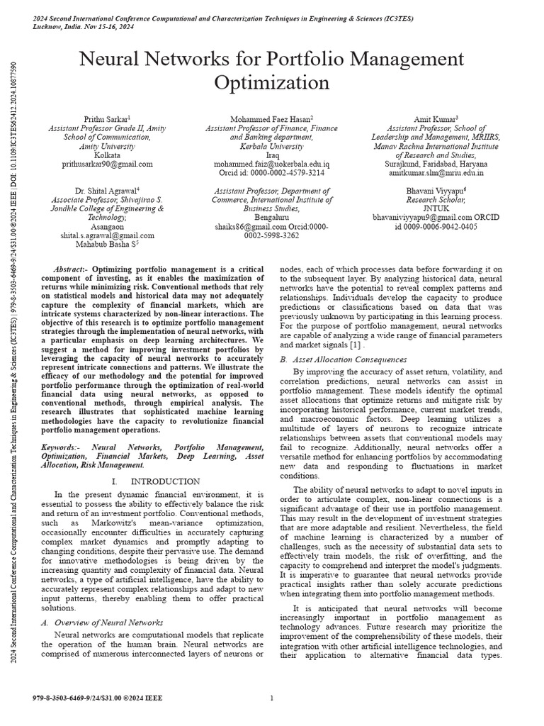Neural Networks in Portfolio Optimization | PDF | Mathematical Optimization | Deep Learning