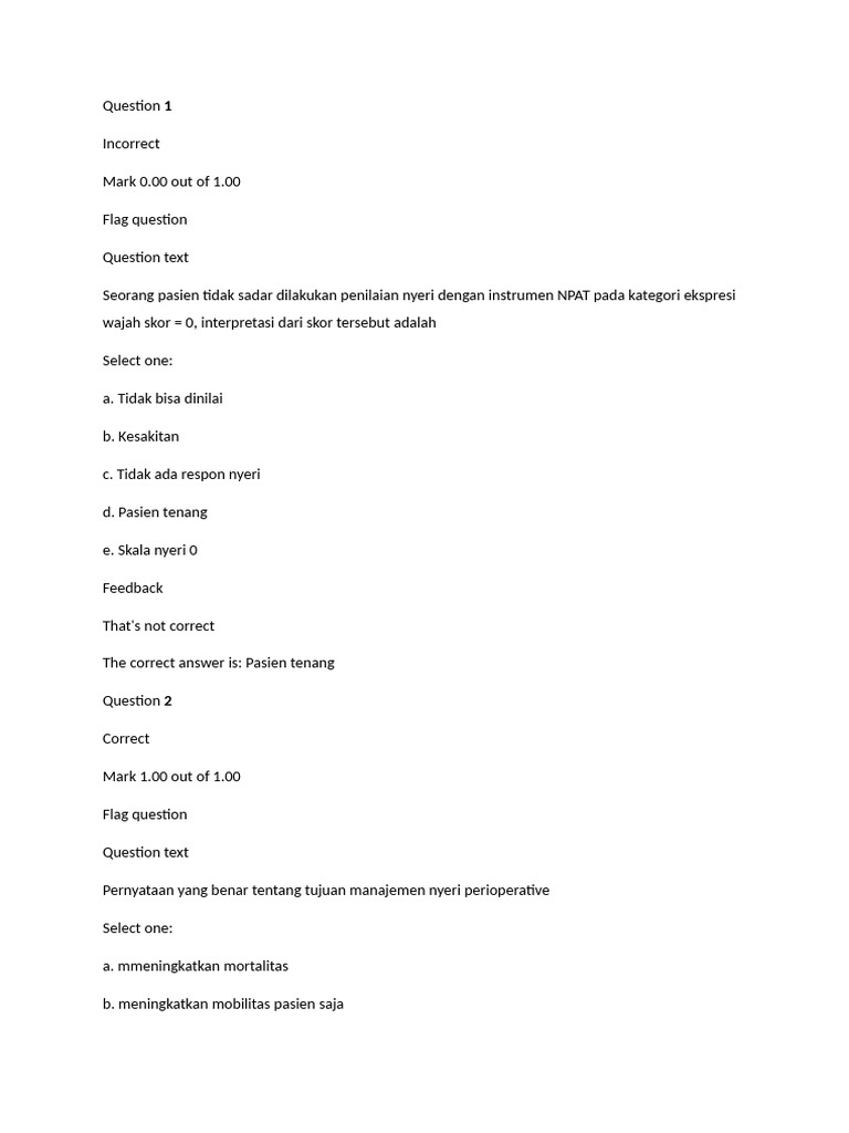 Soal Uts Manajemen Nyeri Semester 6 2025 | PDF