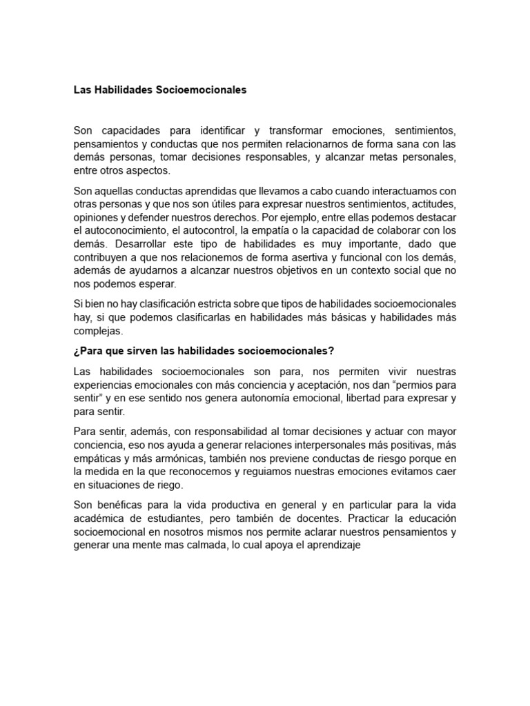 Las Habilidades Socioemocionales | PDF | Empatía | Las emociones