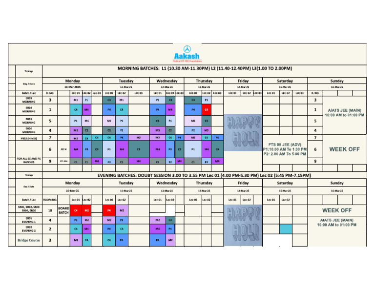 Eng VDN Time Table 10-03-2025 To 16-03-2025 | PDF