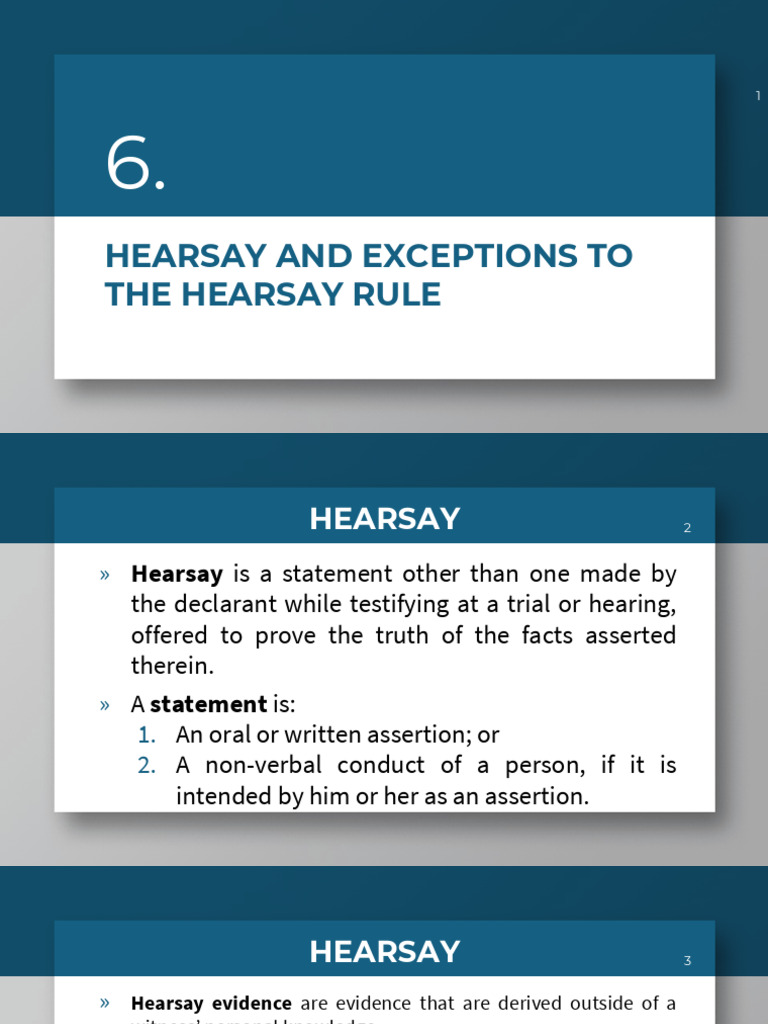 6 Hearsay Opinion Character Evidence | PDF | Hearsay | Hearsay In ...
