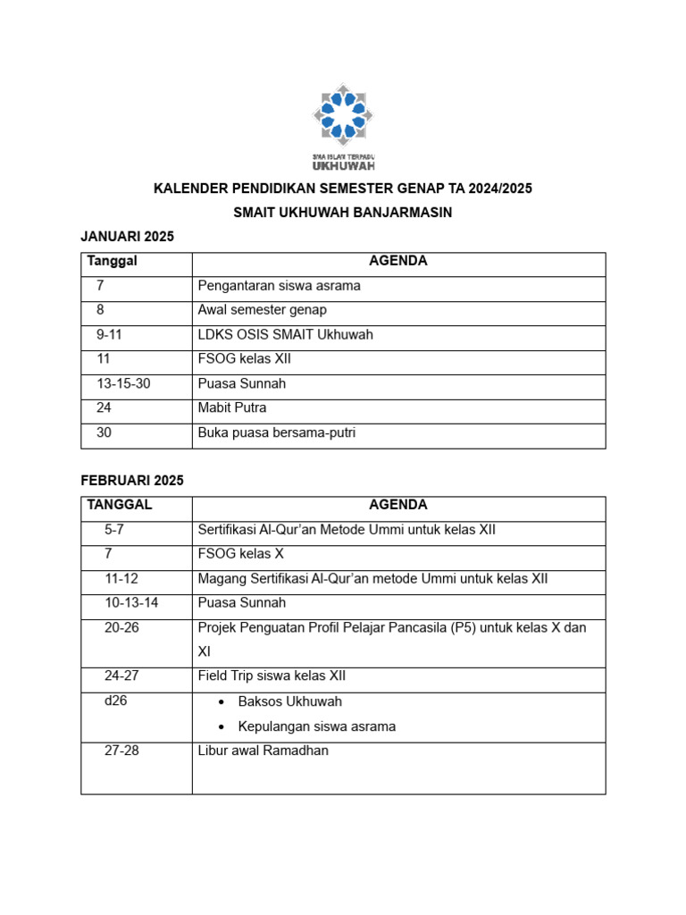 Kalender Pendidikan Semester Genap Ta 2024 | PDF