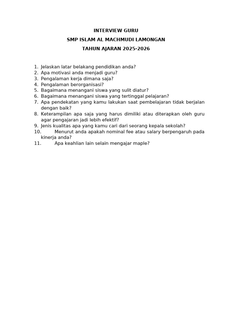 Wawancara Guru SMP Islam Al Machmudi | PDF