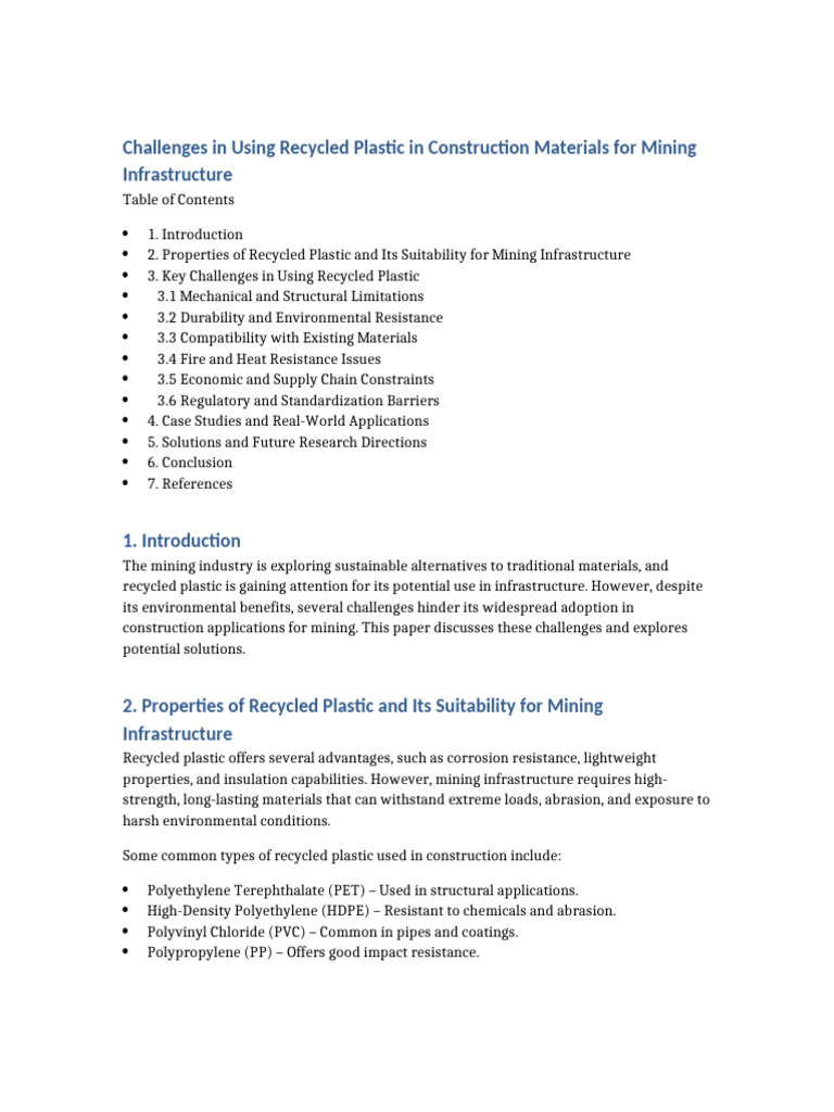 Challenges of Recycled Plastic in Mining Construction | PDF | Plastic ...