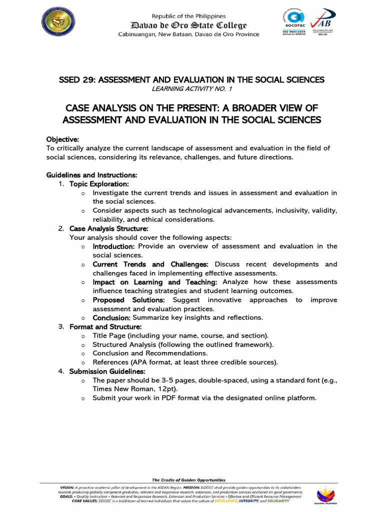 SSED 29 - Learning Activity No. 1 | PDF | Evaluation | Social Sciences