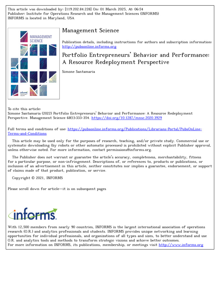 Santamaria 2021 Portfolio Entrepreneurs Behavior and Performance a Resource Redeployment ...