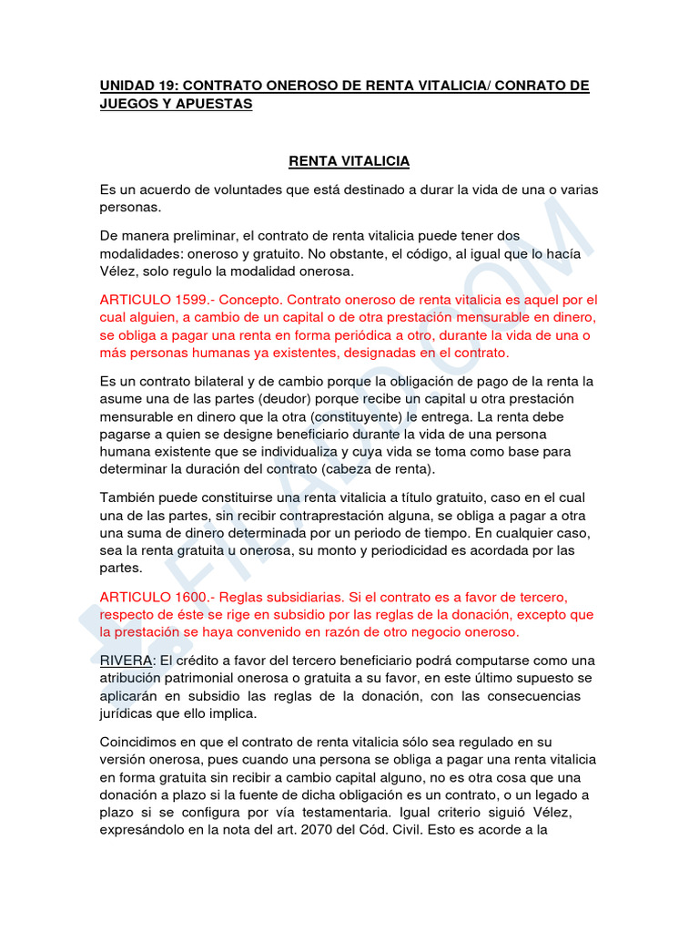 Contrato Oneroso de Renta Vitalicia, Juego y Apuesta | PDF | Pagos ...