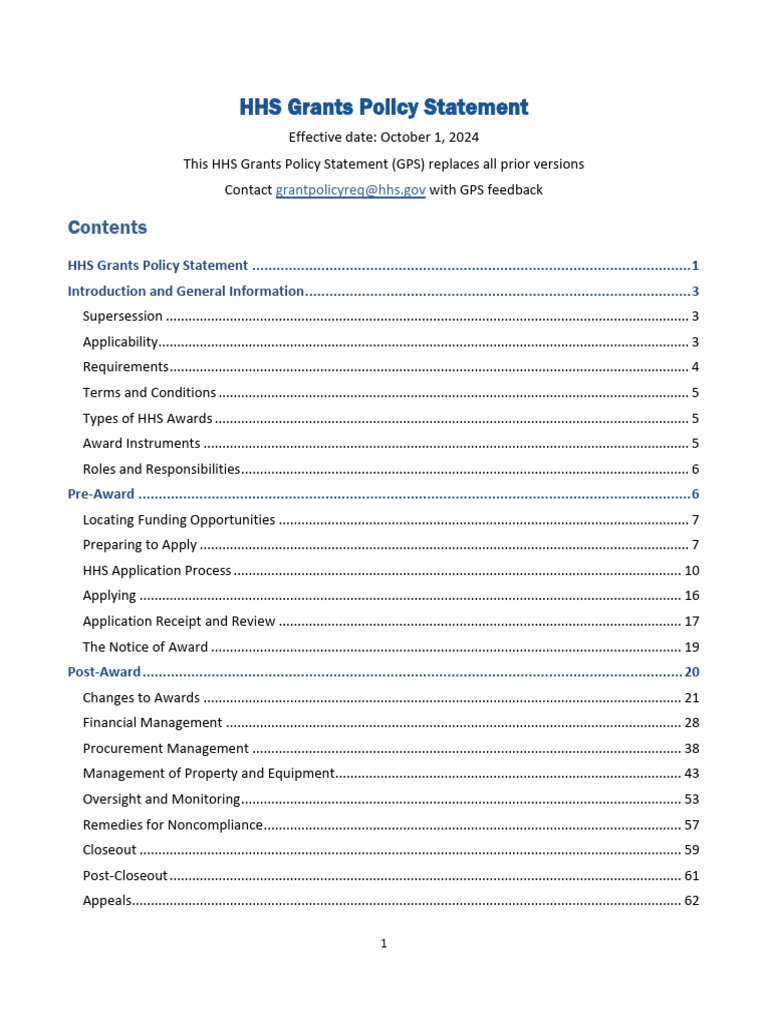 Hhs Grants Policy Statement October 2024 | PDF