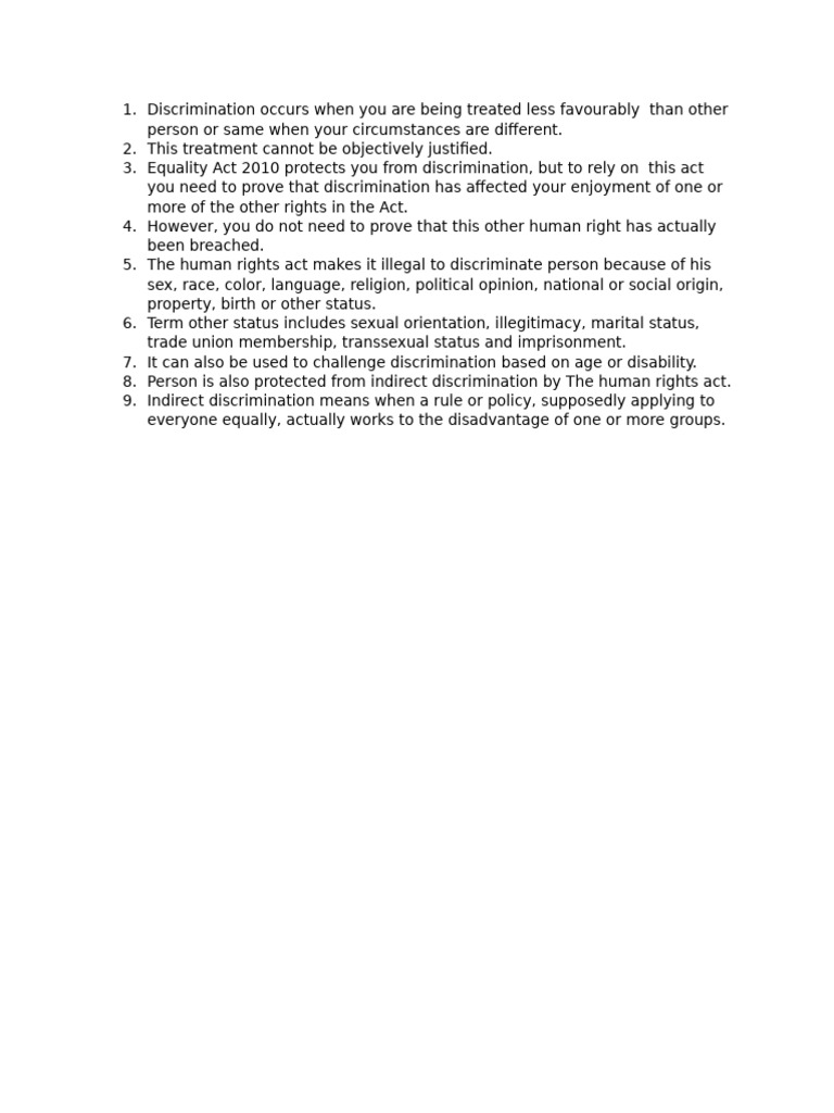 Discrimination Occurs When You Are Being Treated Less Favourably Than ...