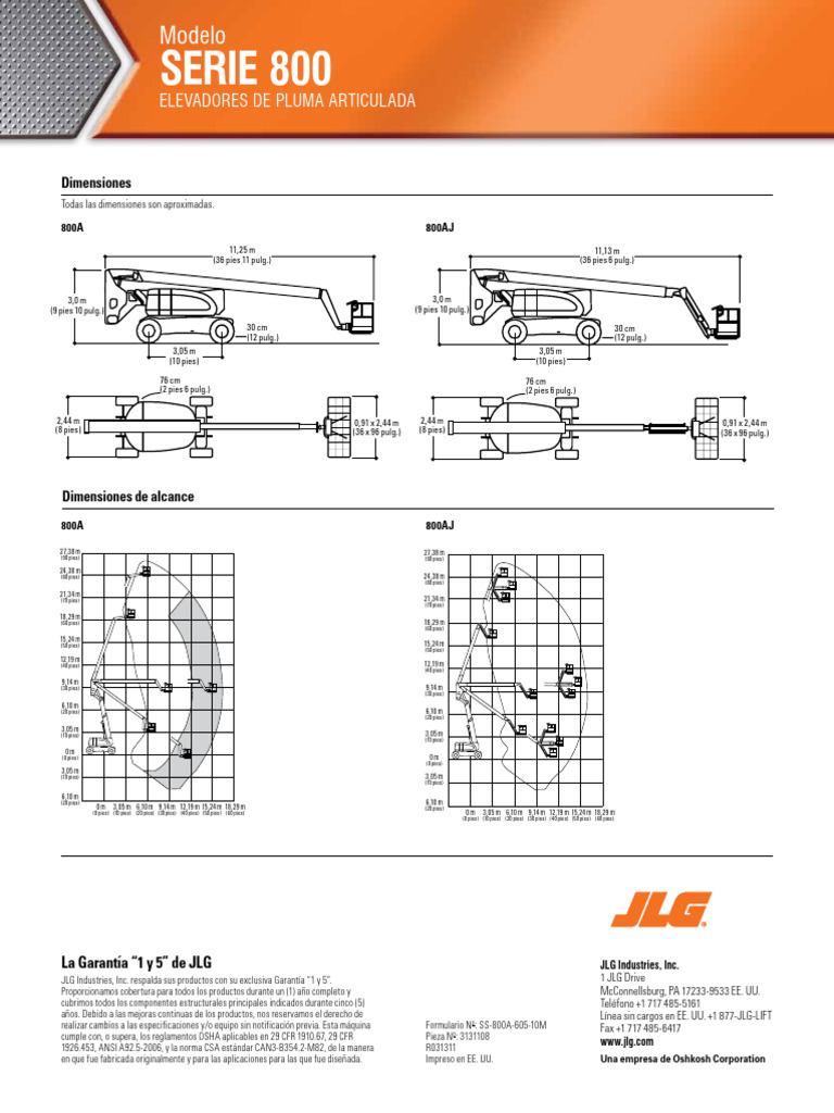 Ficha Tecnica Manlift JLG 800aj. | PDF