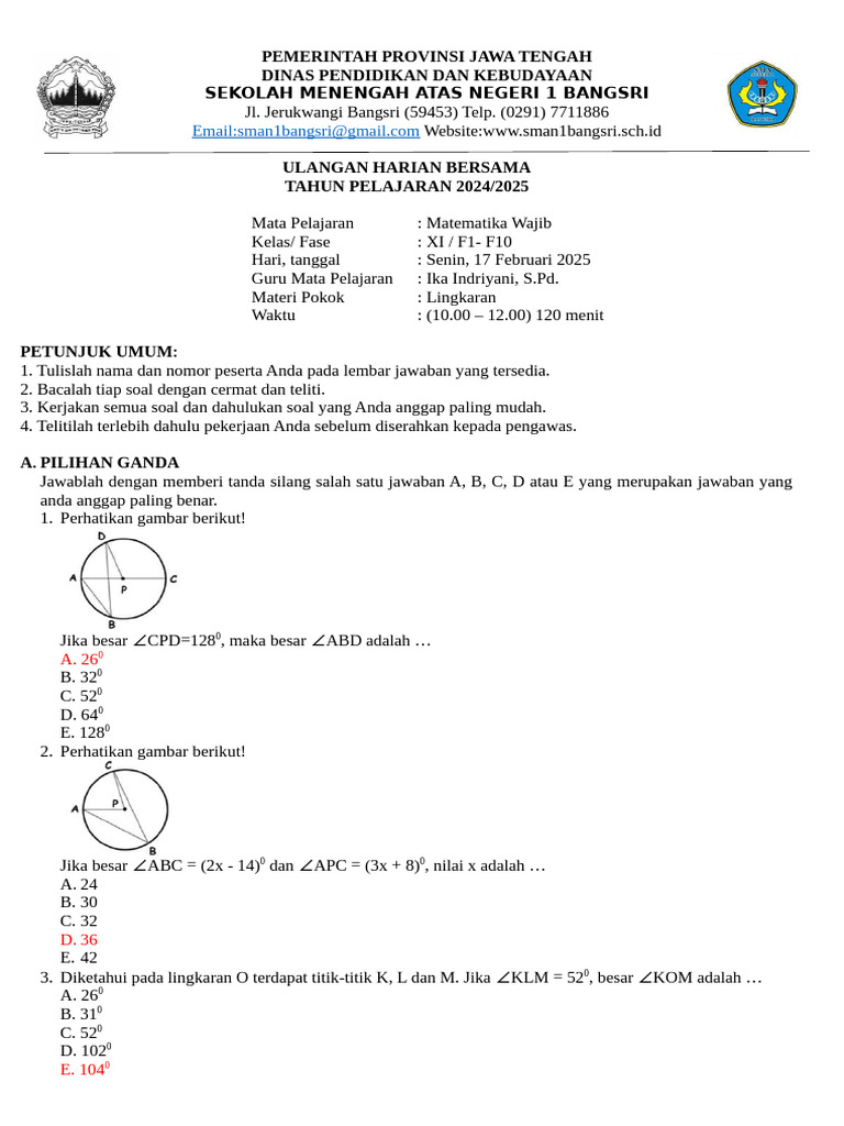 Soal Xi Uh MTK Wajib 2025 | PDF