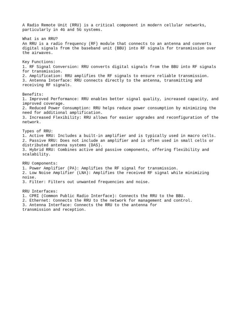 Understanding Radio Remote Units (RRUs) | PDF