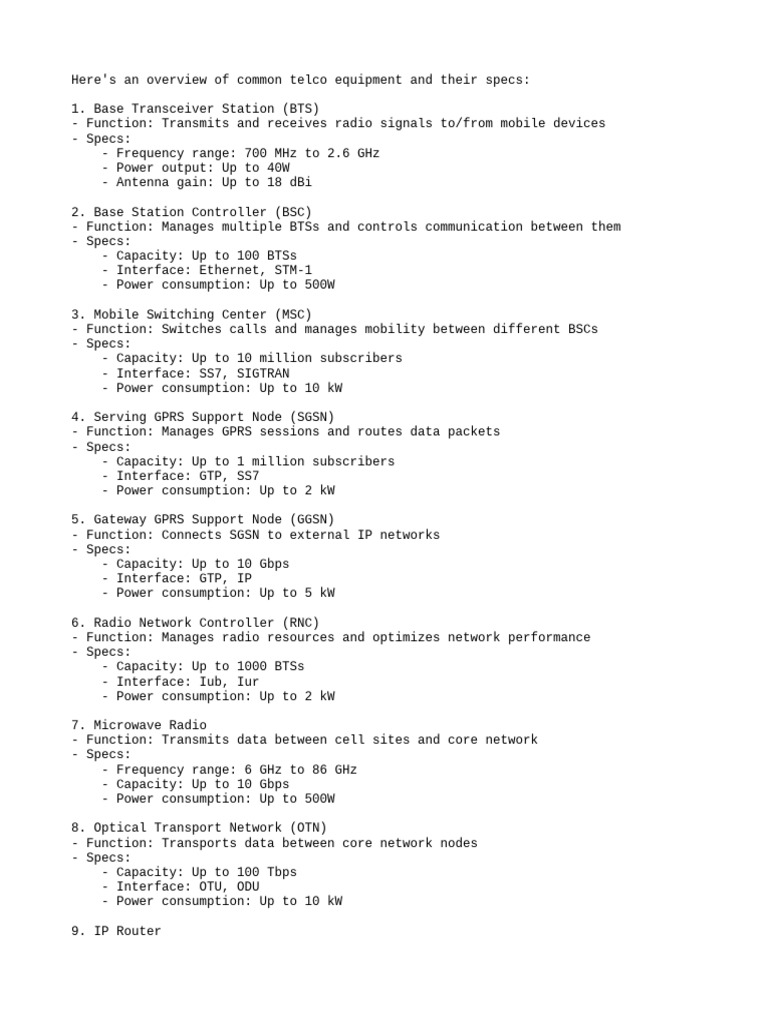 Telco Equipment | PDF