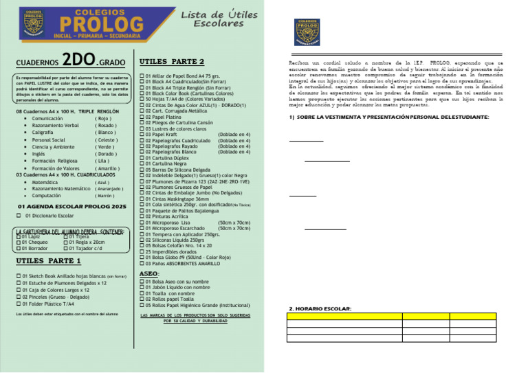 Lista 2do Grado Act 2025 | PDF