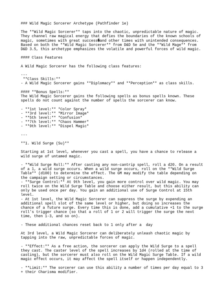 WIld Magic Sorcerer Archetype PF1 | PDF | Gary Gygax Games | Dungeons & Dragons