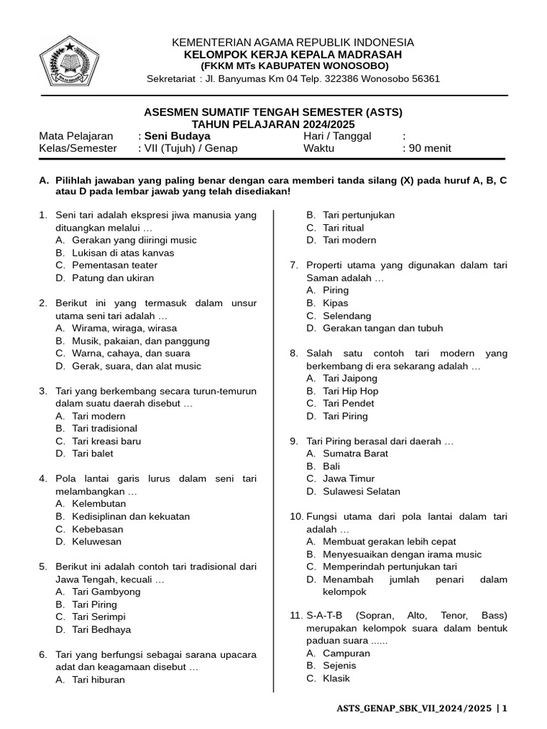 Soal Pts Genap SBK 7 2024-2025 | PDF
