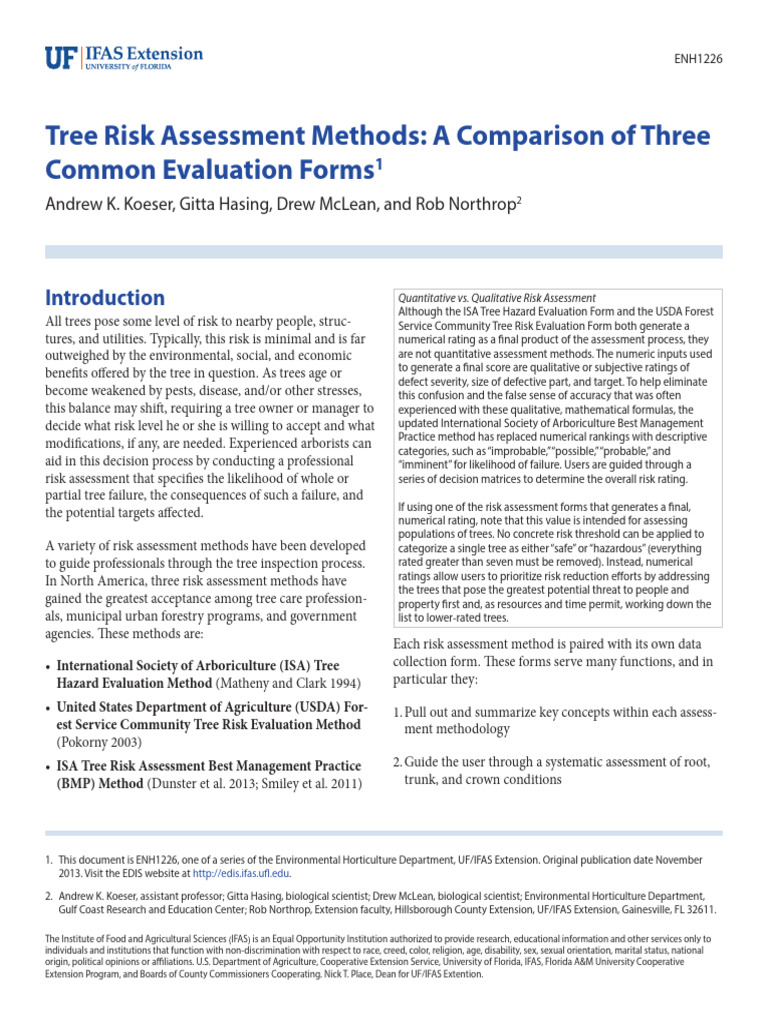 Tree Risk Evaluation Form Comparison | PDF | Risk | Risk Assessment