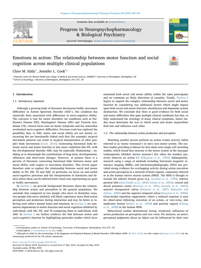 Emotions in action The relationship between motor function and social ... Emotions in action The relationship between motor function and social ...