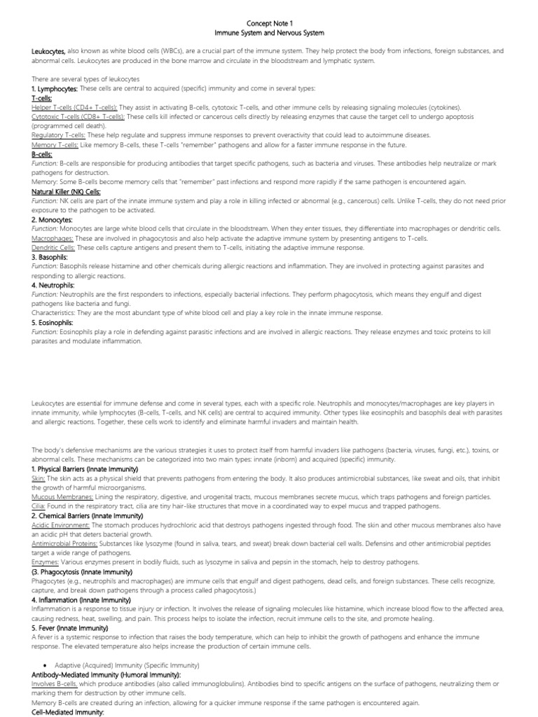 CN1-ImmuneSystemNervousSystem | PDF | Immune System | Innate Immune System