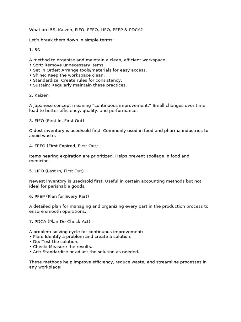 Understanding FIFO, FEFO, and PFEP Methods | PDF