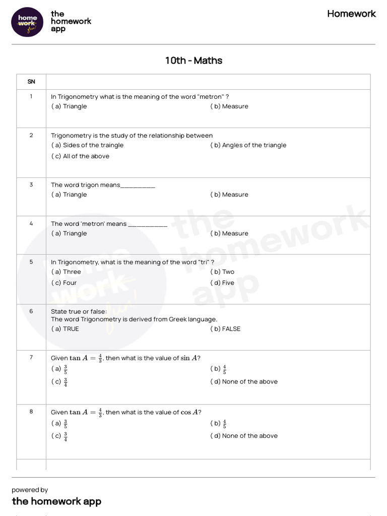 Questions - Homework - 10th - Maths - 2025-03-07T1210 | PDF ...