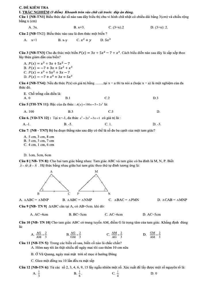 Đề 1 CK2 (Lớp 7) | PDF