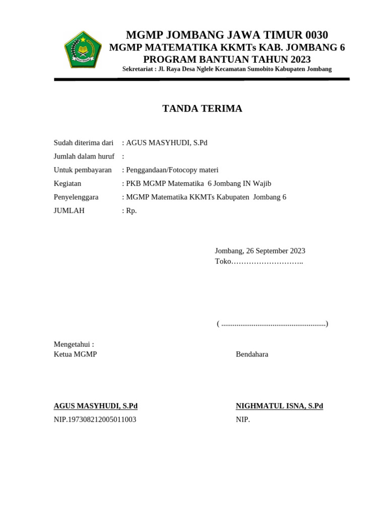 Contoh Nota Belanja 2023 | PDF