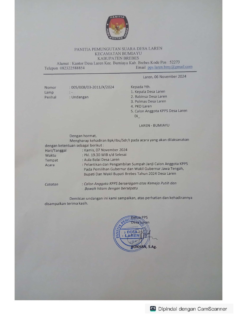 Undangan Pelantikan Kpps Pilkada | PDF