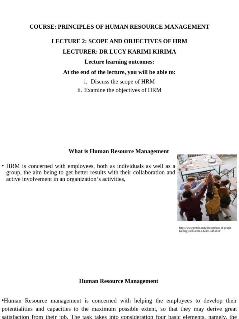 Principles of HRM Week 2-Scope and Objectives of HRM | PDF | Human ...