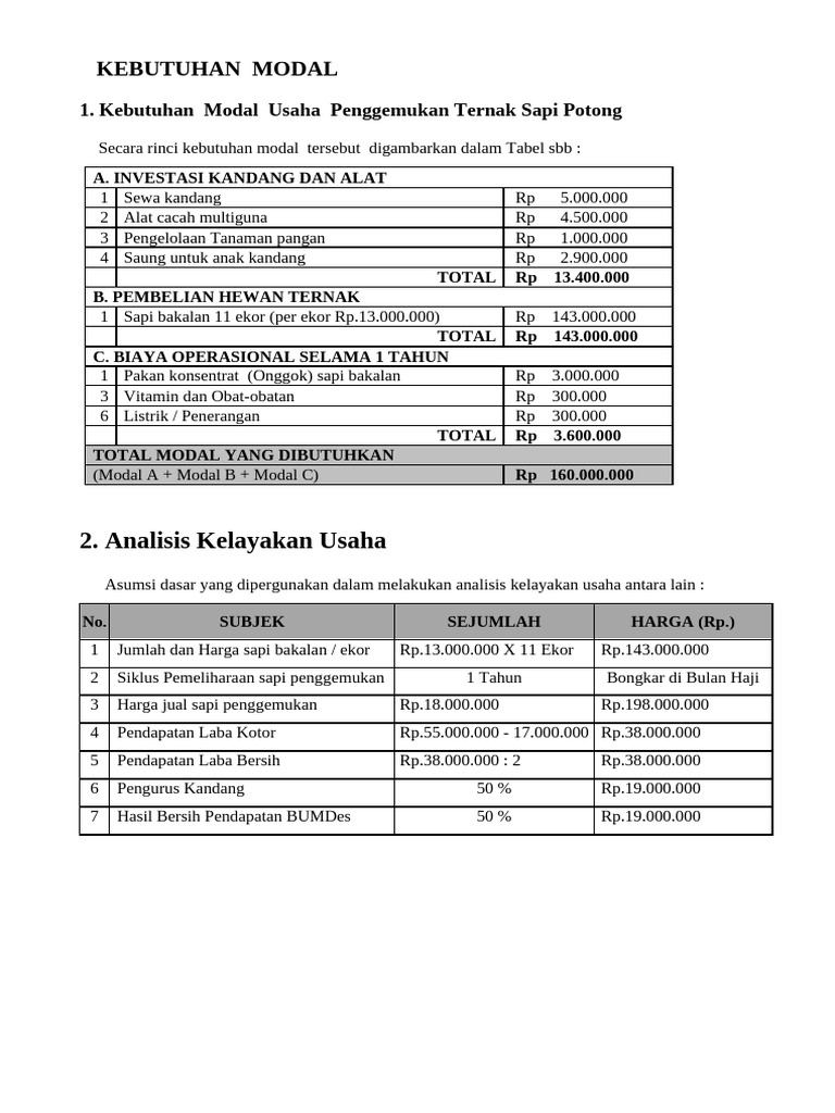 RAB Penggemukan Sapi | PDF