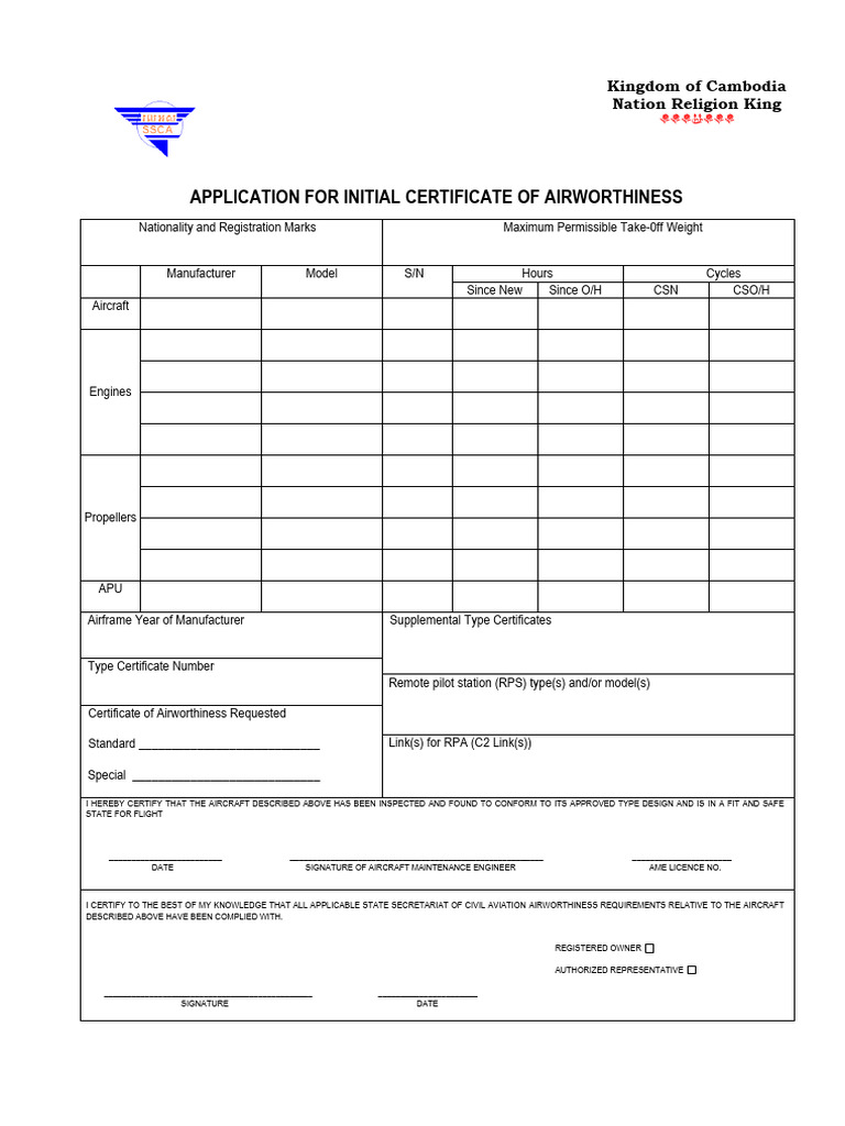Cambodia Airworthiness Certificate Application | PDF | Aeronautics ...
