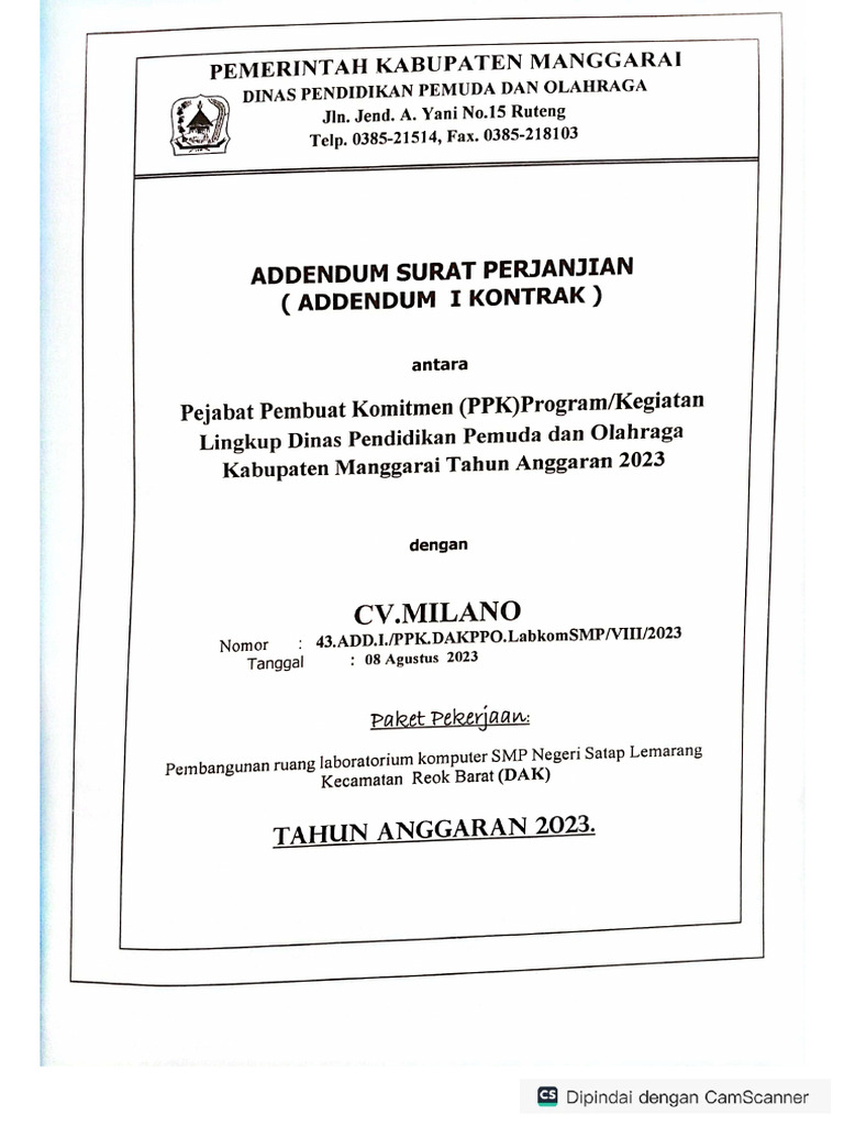 1. ADDENDUM SURAT PERJANJIAN (ADDENDUM 1 KONTRAK) | PDF
