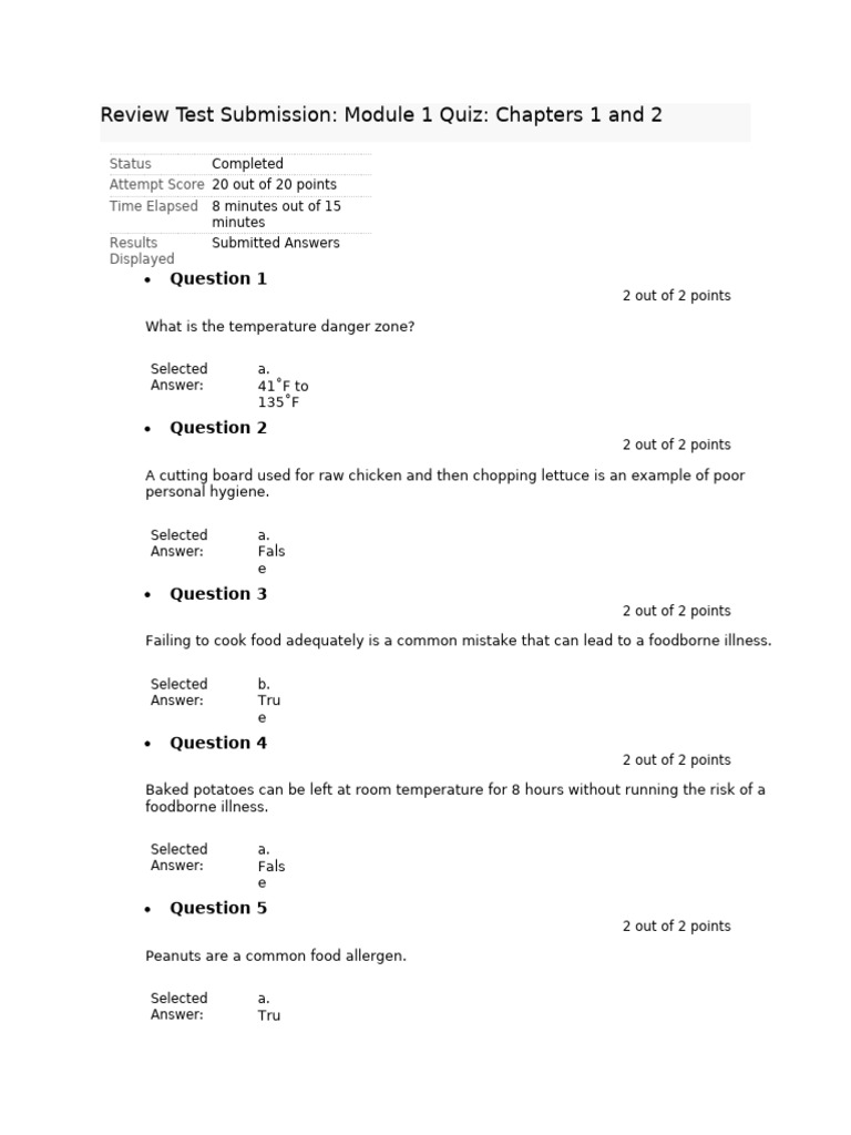 Module 1 Quiz Chapters 1 and 2 | PDF | Foodborne Illness | Food Science