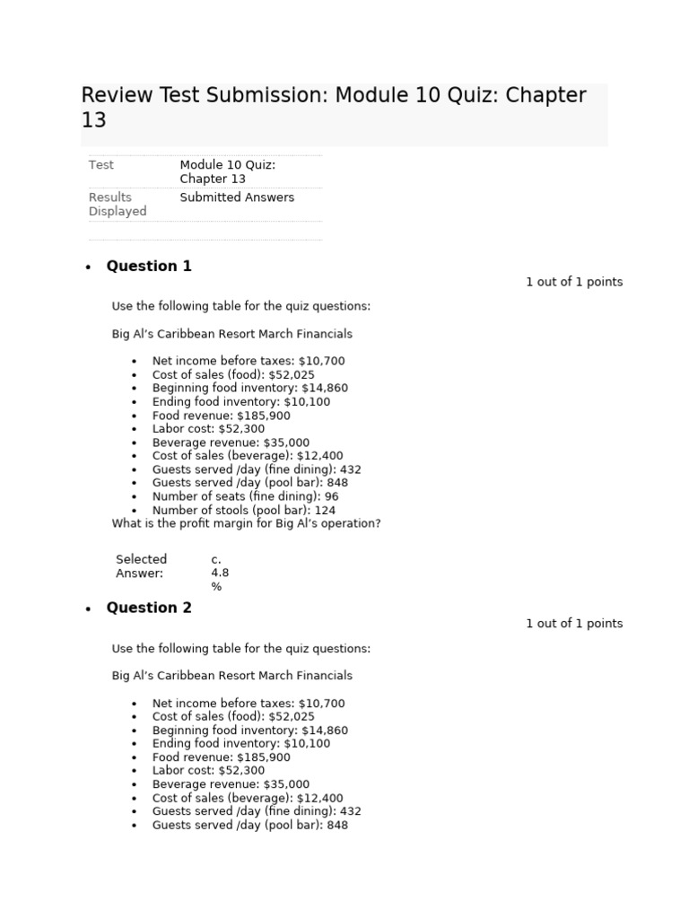 Module 10 Quiz Chapter 13 | PDF | Cost Of Goods Sold | Revenue