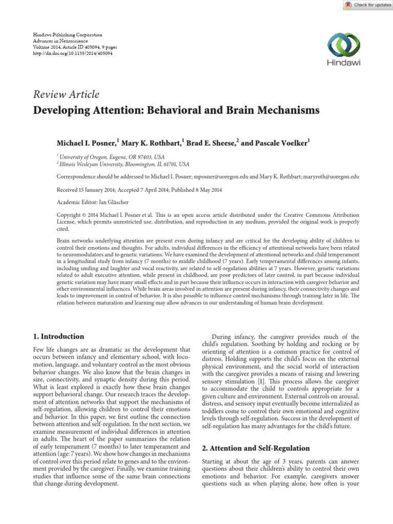 Developing Attention. Behavioral and Brain Mechanisms | PDF | Emotional ...
