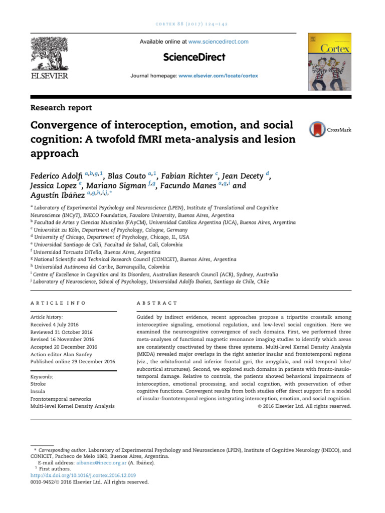 Convergence of interoception, emotion, and social cognition- A twofold fMRI meta-analysis and ...
