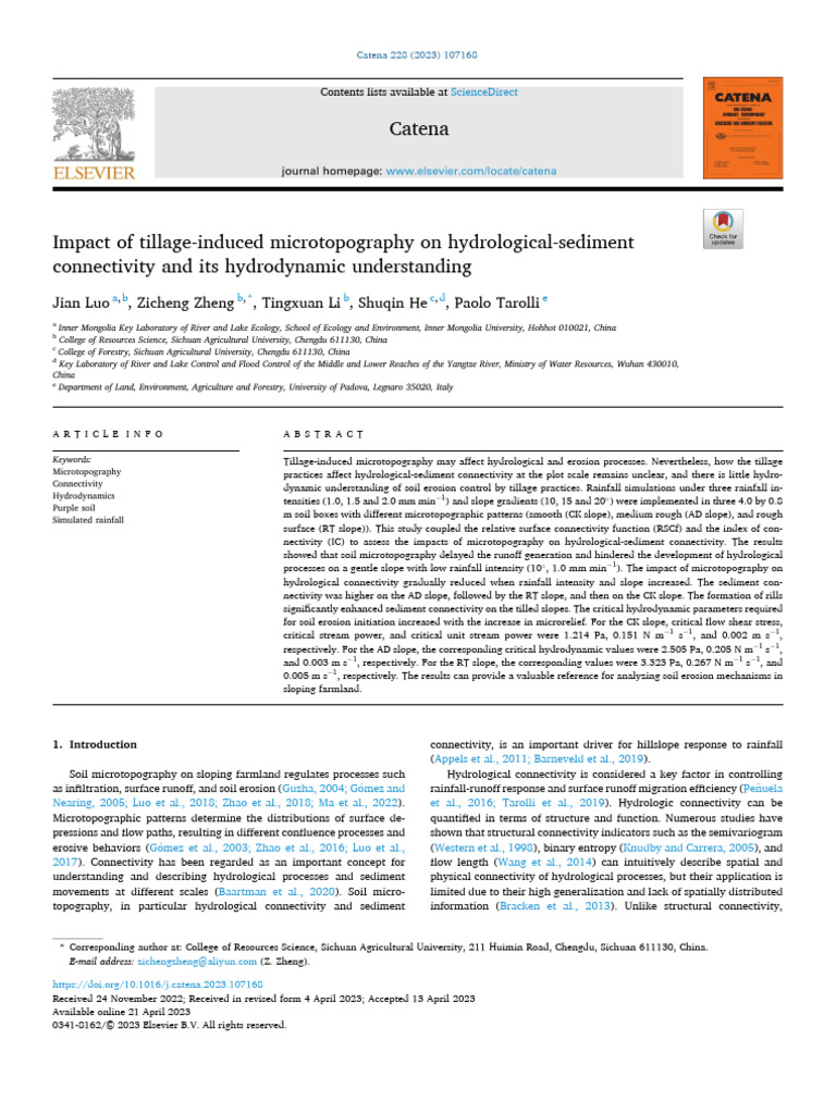 Impact of Tillage-Induced Microtopography On Hydrological-Sediment ...