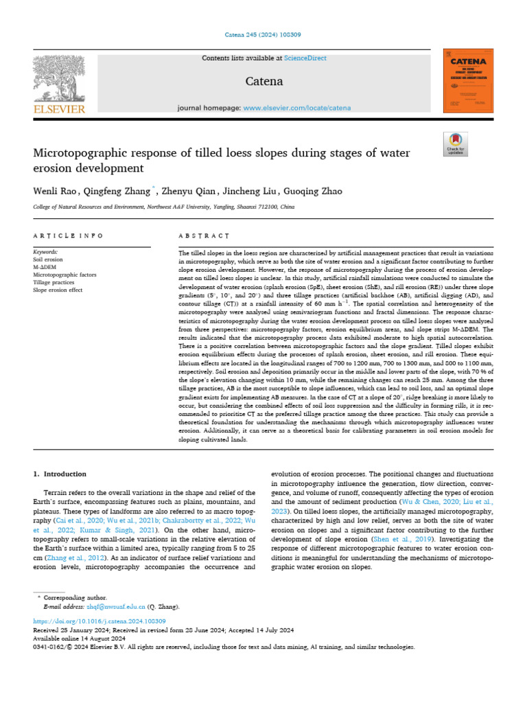 Changes In Soil Surface Properties Under Simulated Rainfall And The